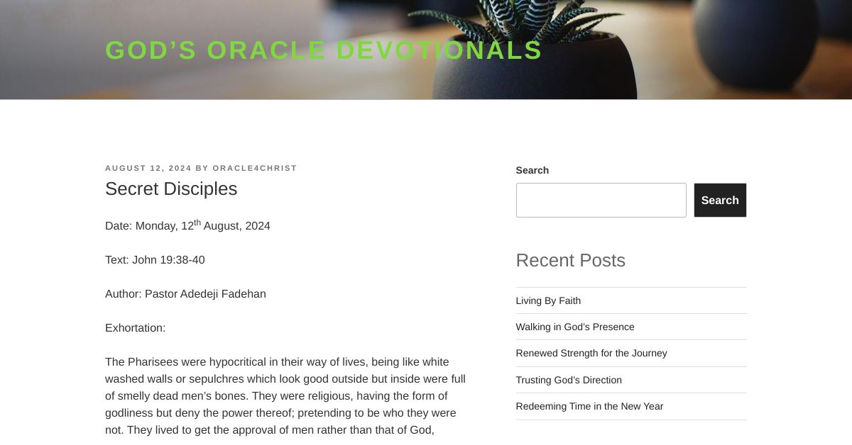 Secret Disciples – God’s Oracle Devotionals