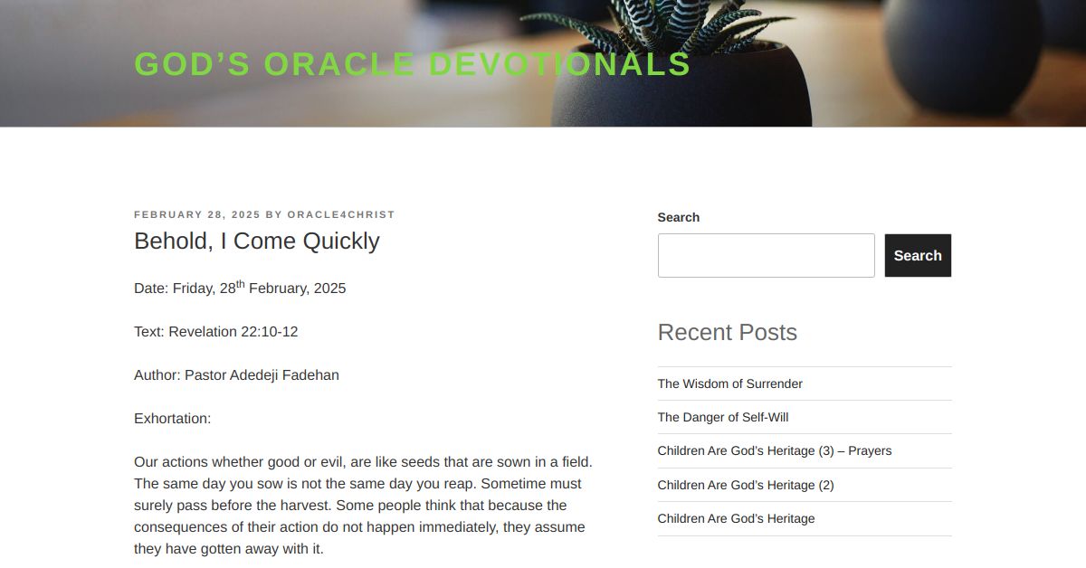 Behold, I Come Quickly – God’s Oracle Devotionals