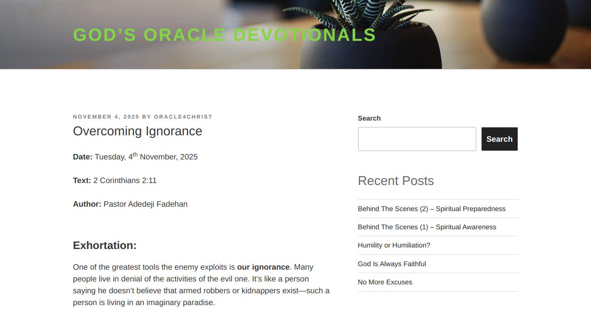 Overcoming Ignorance – God’s Oracle Devotionals